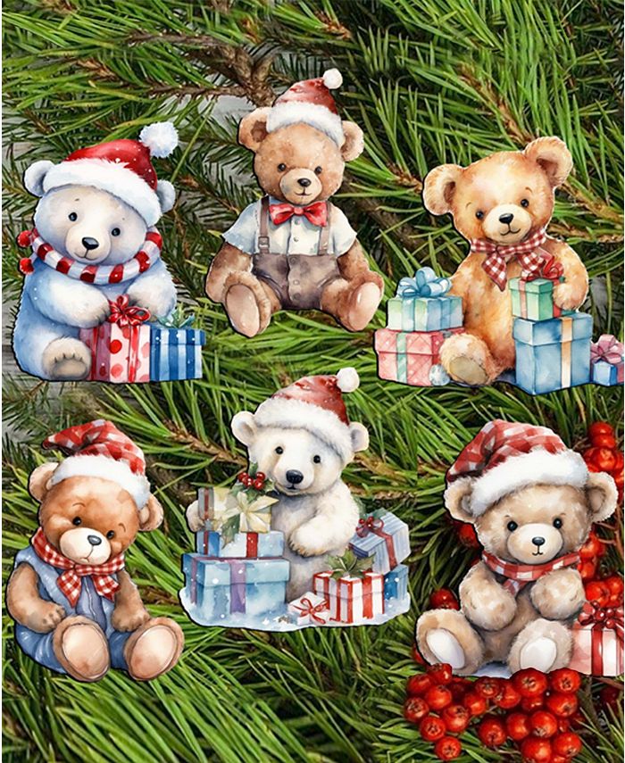 Designocracy Christmas Teddy Bear Christmas Wood Clip-On Ornaments Set of 6 G. DeBrekht - Macy's