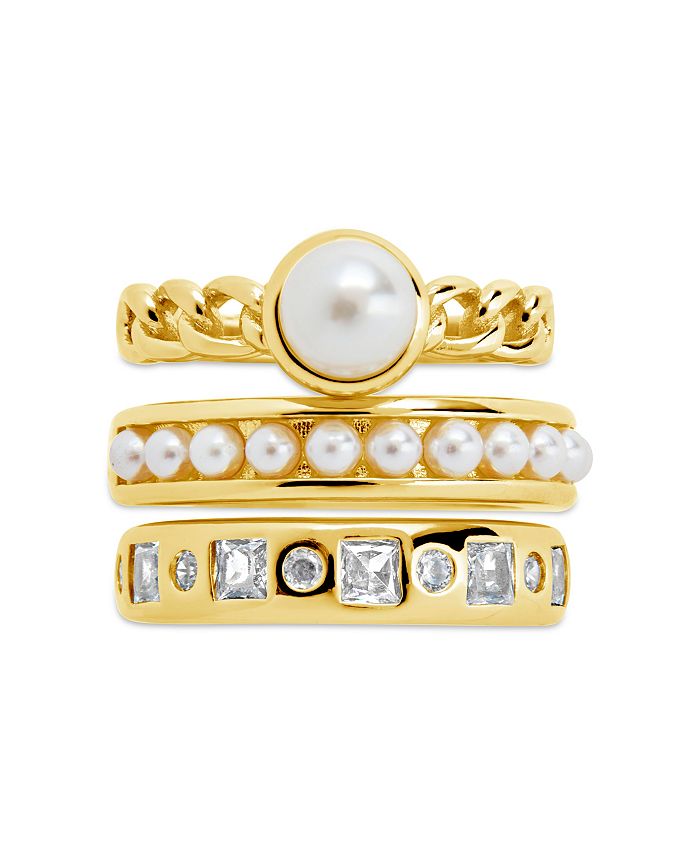 Sterling Forever Cubic Zirconia Genuine Shell Pearl Kimber Stacking 3 ...