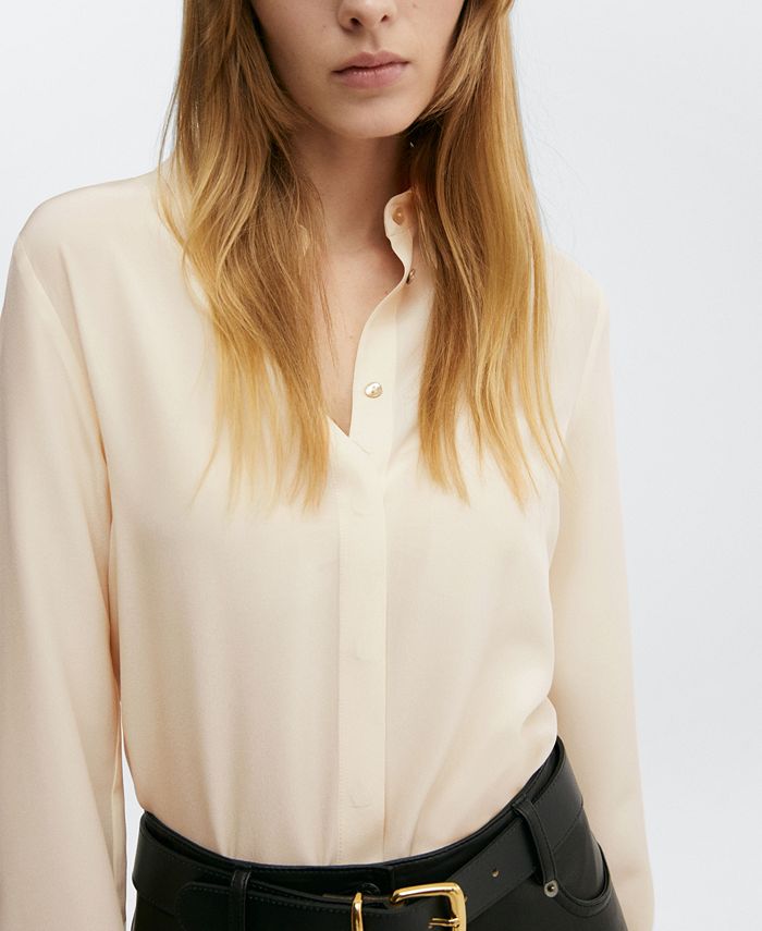 MANGO Women's Hidden Button Silk Shirt - Macy's