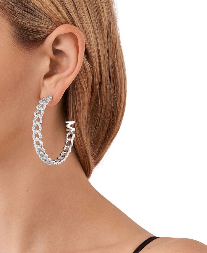Michael Kors Platinum Plated Pave Frozen Curb Hoop Earrings - Macy's