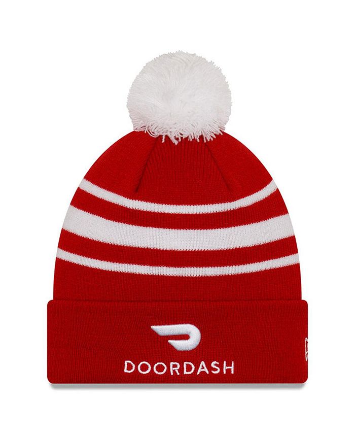 New Era Men's Red, White Bubba Wallace Door Dash Knit Pom Cuff Beanie ...