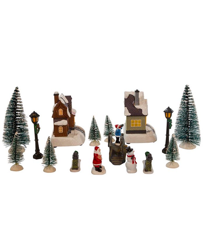 Kurt Adler 5" Battery Operated Lit Christmas Village 17 Piece Set - Macy's