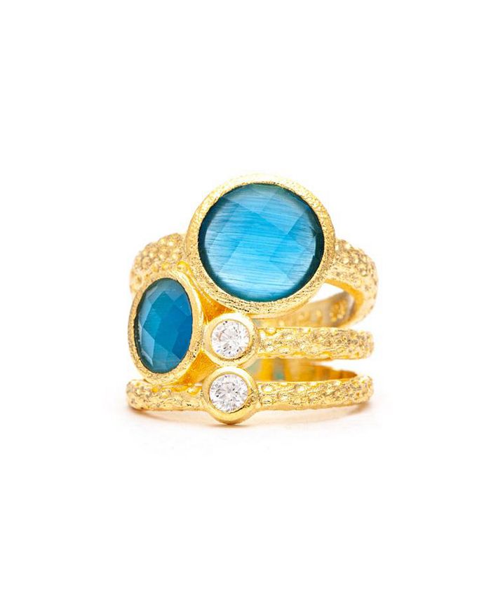 Rivka Friedman Turquoise Crystal and Cubic Zirconia Stack Band Ring ...