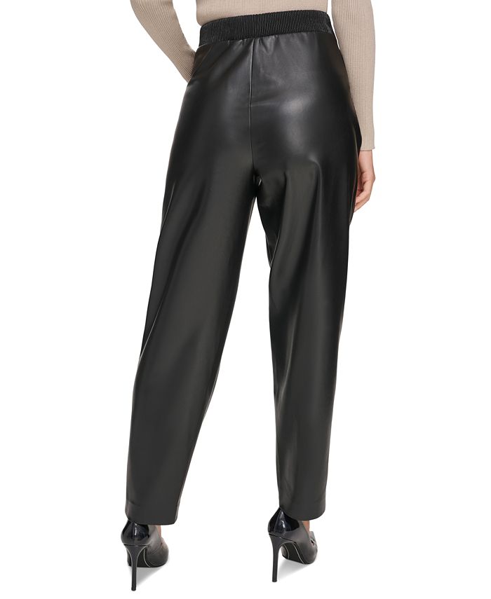 DKNY Women's Faux Leather High Rise Taper Leg Pants - Macy's