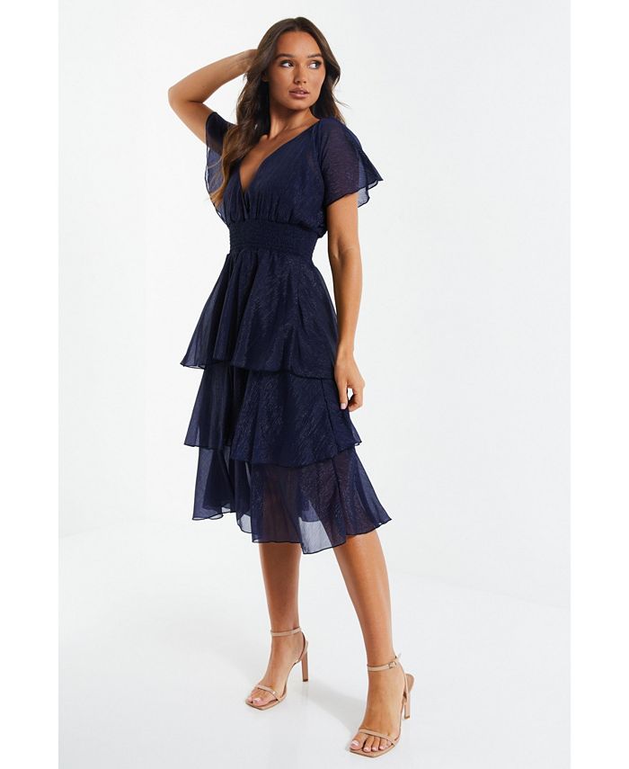 QUIZ Women's Chiffon Glitter Tiered Midi Dress - Macy's