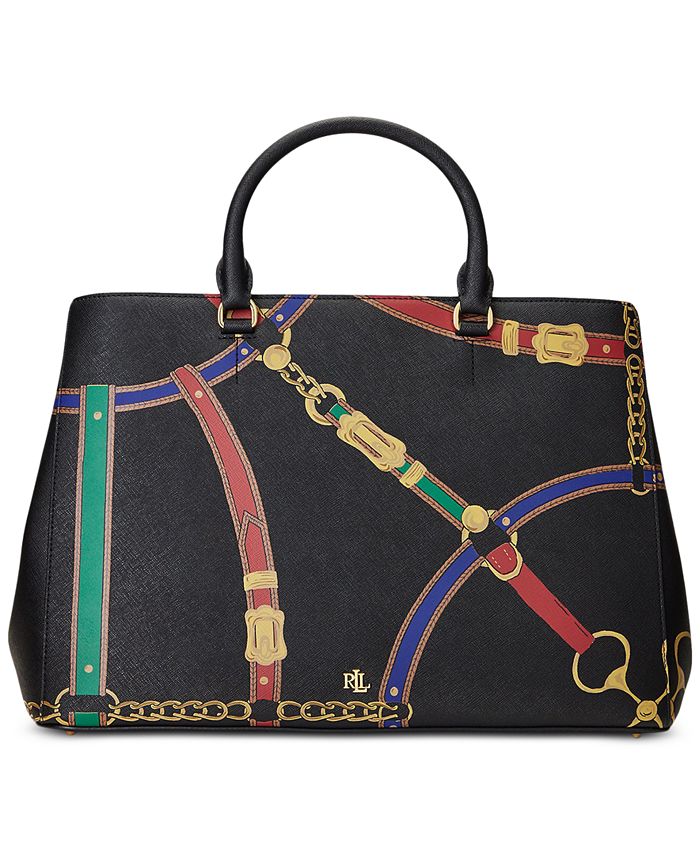 Lauren Ralph Lauren Crosshatch Leather Large Hanna Satchel - Macy's