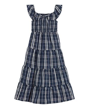 Beautees Big Girls Smocked Bodice Plaid Taffeta Tiered Maxi Dress - Macy's