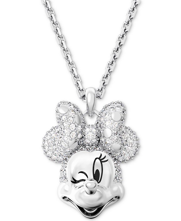 Swarovski Silver-Tone Disney Minnie Mouse Crystal Pendant Necklace, 16 ...
