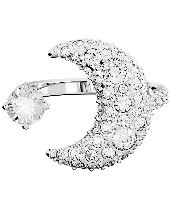 Swarovski Silver-Tone Luna Crystal Moon Open Ring - Macy's