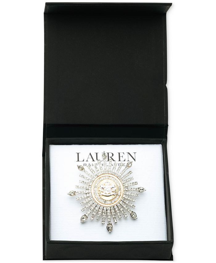 Lauren Ralph Lauren Two-Tone Crystal Crest Burst Pin - Macy's