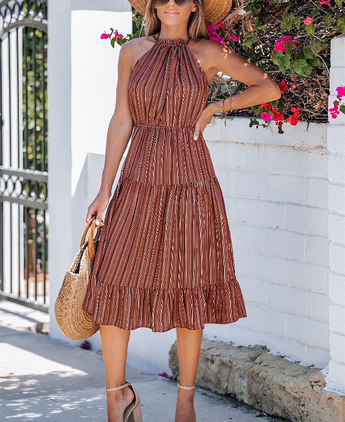 CUPSHE Women's Striped Ruffled Midi Cover Up Dress - Macy's