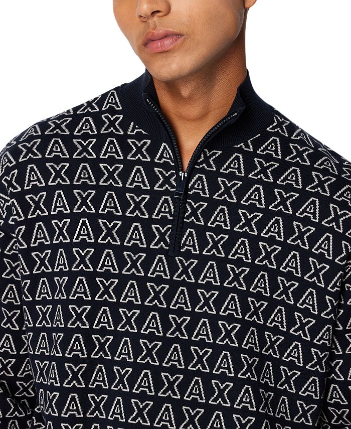 A|X Armani Exchange Men's AX Outline Logo-Print Quarter-Zip Sweater ...