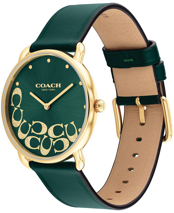 COACH Women's Elliot Green Leather Watch 36mm - Macy's