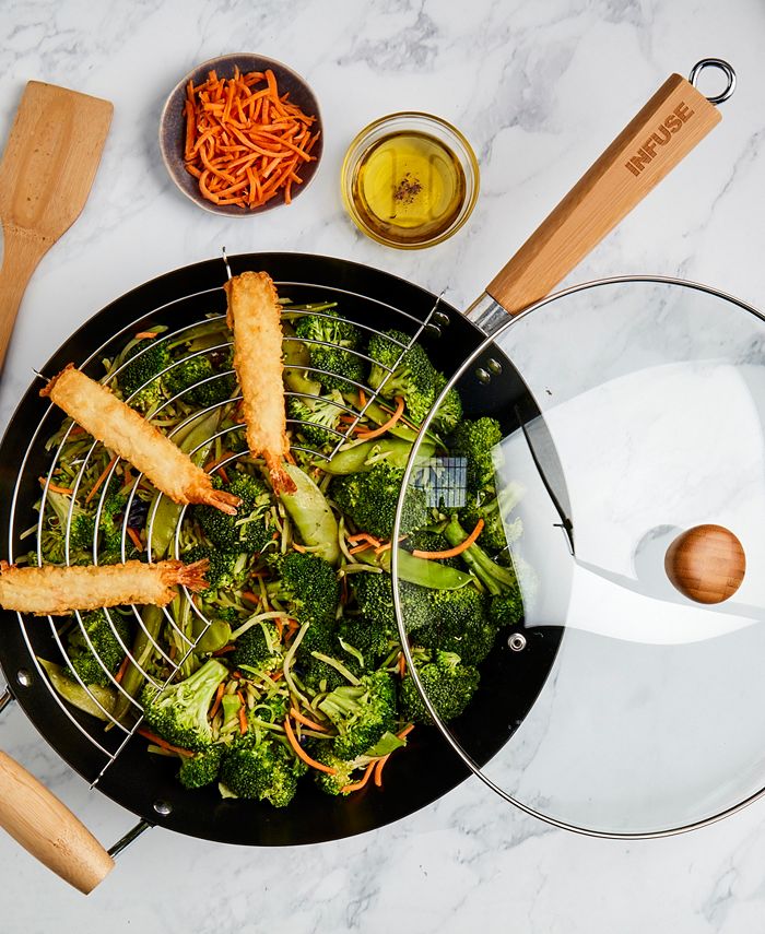 INFUSE Asian Carbon Steel 4 Piece Non-Stick Wok Set - Macy's