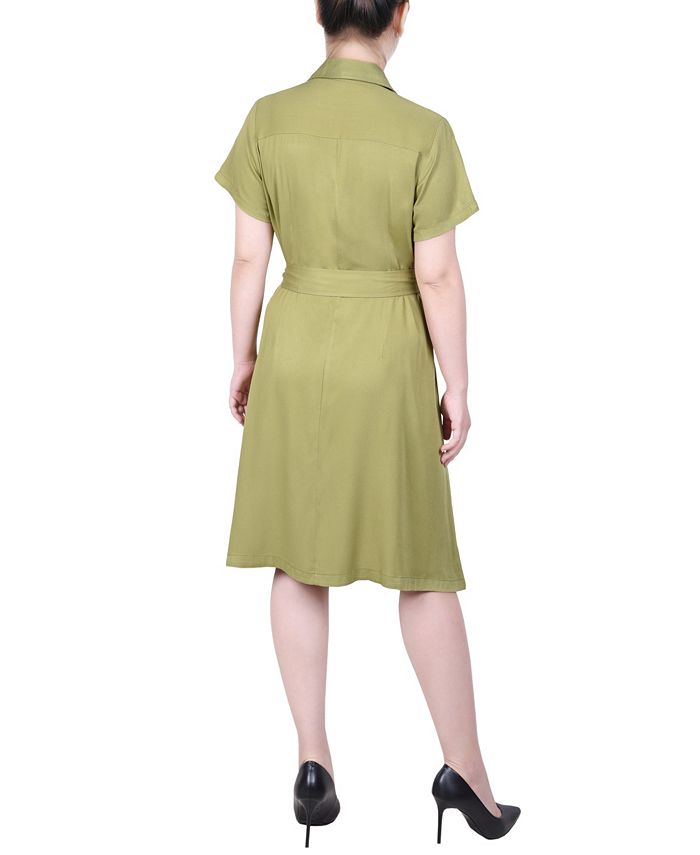 NY Collection Petite Short Sleeve Belted Utility Style Dress - Macy's