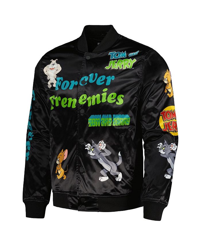 Freeze Max Men's Black Tom and Jerry Graphic Satin Full-Snap Jacket ...
