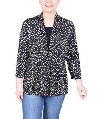 NY Collection Petite Puff Print 3/4 Sleeve Two-Fer Top - Macy's