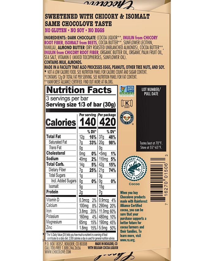 Chocolove - Bar Xo Salt Almond Butter Dark chocolate - Case of 10-3.2 ...