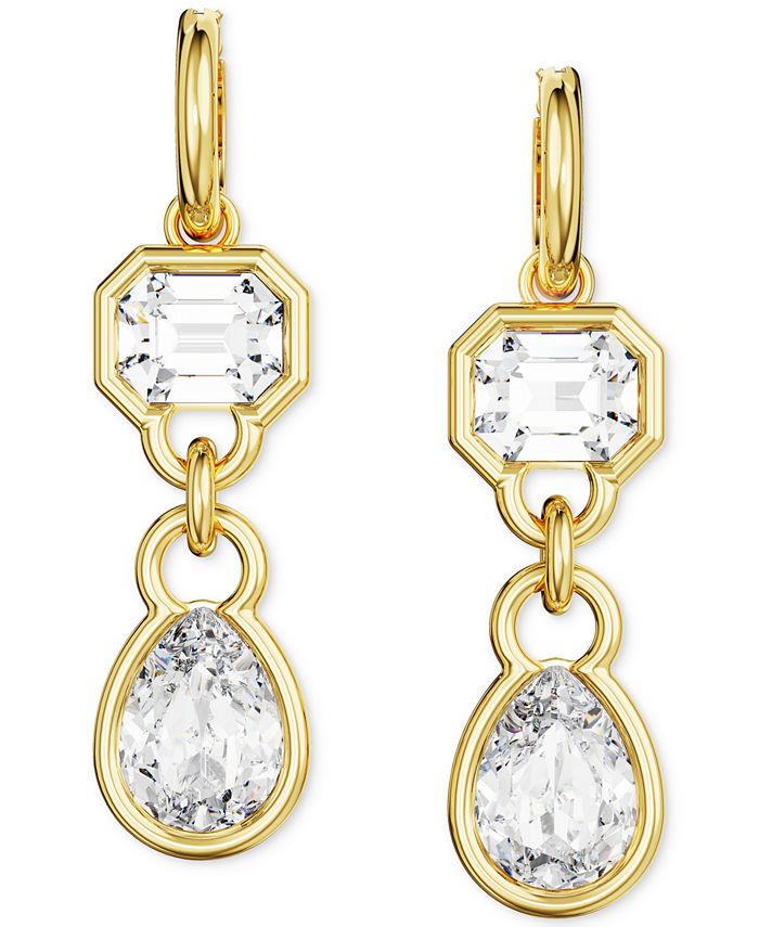 Swarovski Gold-Tone Mixed Crystal Double Charm Hoop Earrings - Macy's