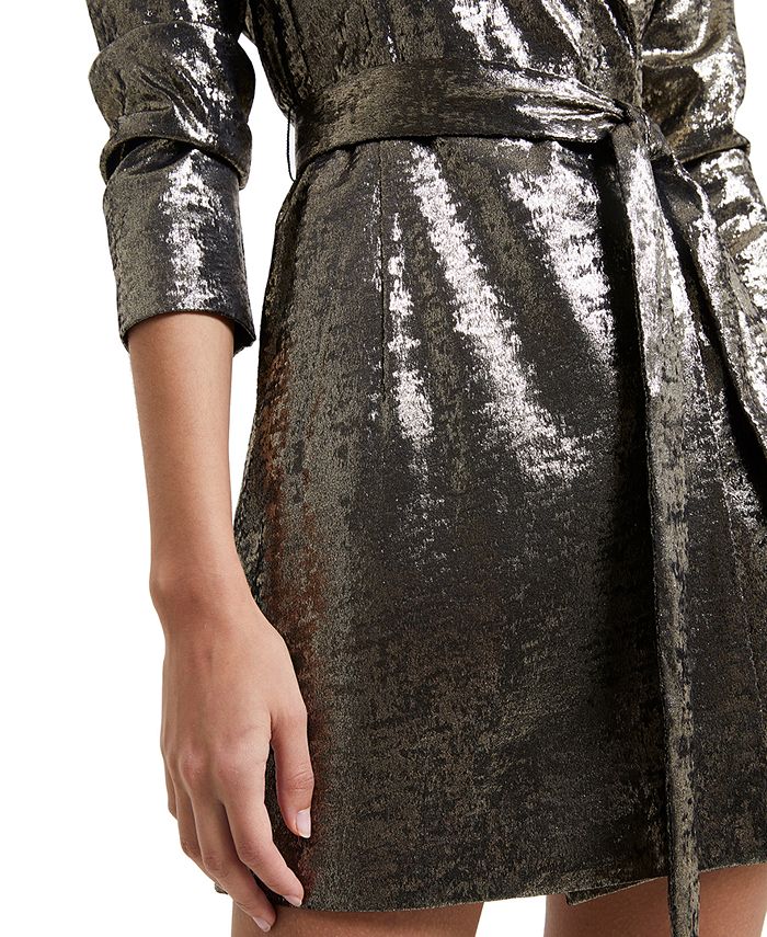 French Connection Women's Metallic Long-Sleeve Wrap Dress - Macy's