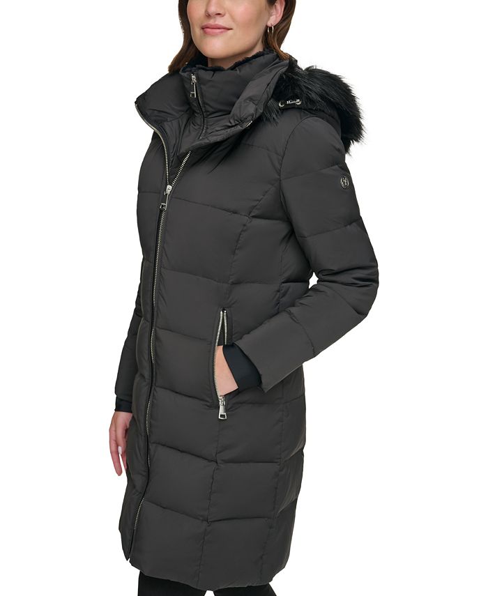 Calvin Klein Women's Faux-Fur-Trim Hooded Down Puffer Coat - Macy's