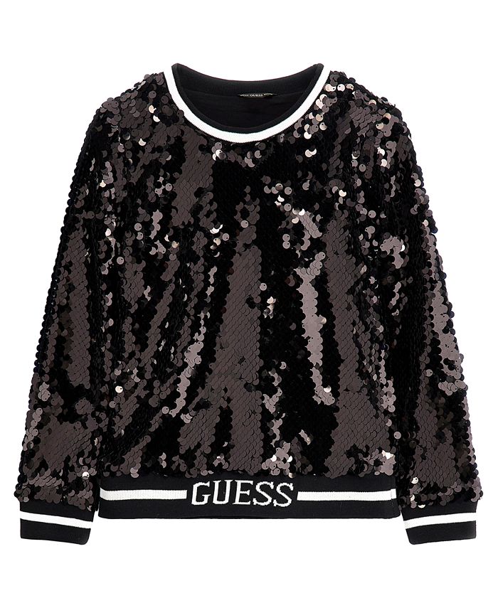 GUESS Big Girls All Over Sequin Top with a Knit Logo Hem - Macy's