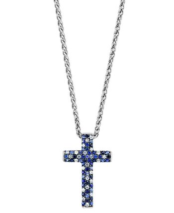 EFFY Collection EFFY® Sapphire Ombré Cross 18" Pendant Necklace (2-1/2 ...