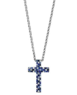 EFFY® Sapphire Ombré Cross 18" Pendant Necklace (2-1/2 ct. t.w.) in ...