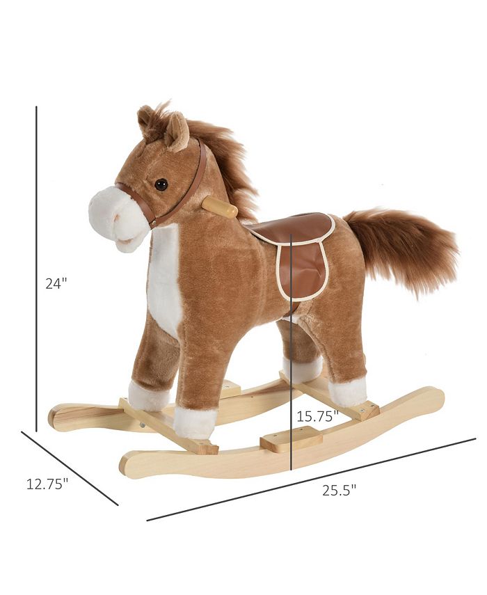 Qaba Rocking Horse Plush Animal on Wooden Rockers with Sounds, Wooden ...