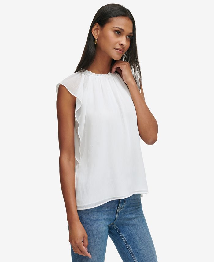 Calvin Klein Women's Chiffon Flutter-Sleeve Top - Macy's