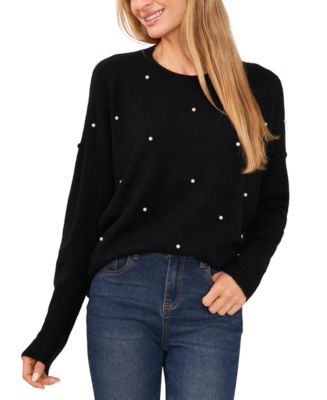 CeCe Women's Long-Sleeve Imitation Pearl Embellished Sweater - Macy's