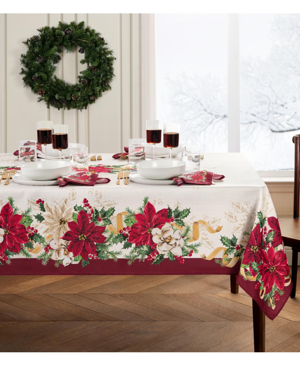 Click here for Elrene Poinsettia Garlands Engineered Tablecloth... prices