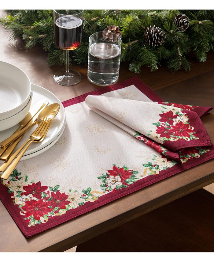 Elrene Poinsettia Garlands Table Linens Collection - Macy's
