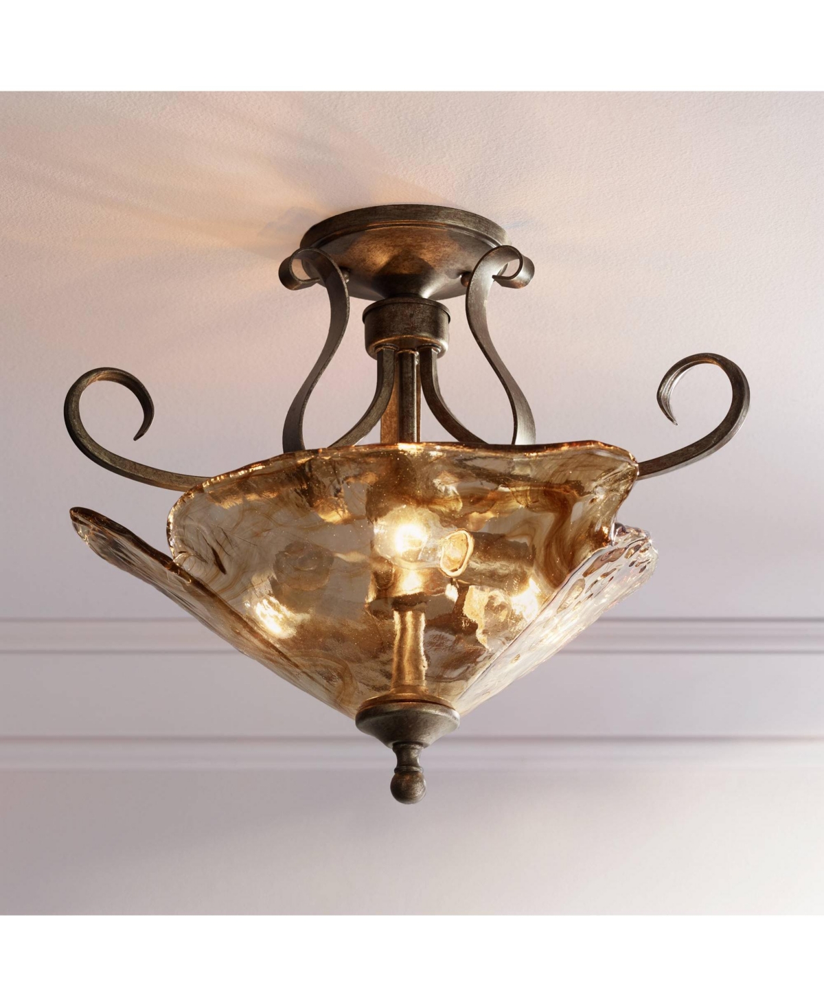 Click here for Franklin Iron Works Amber Scroll Rustic Ceiling Li... prices