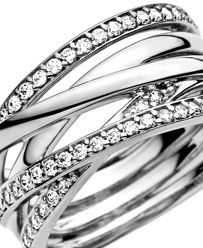 Pandora Cubic Zirconia Timeless Sparkling Polished Lines Ring - Macy's