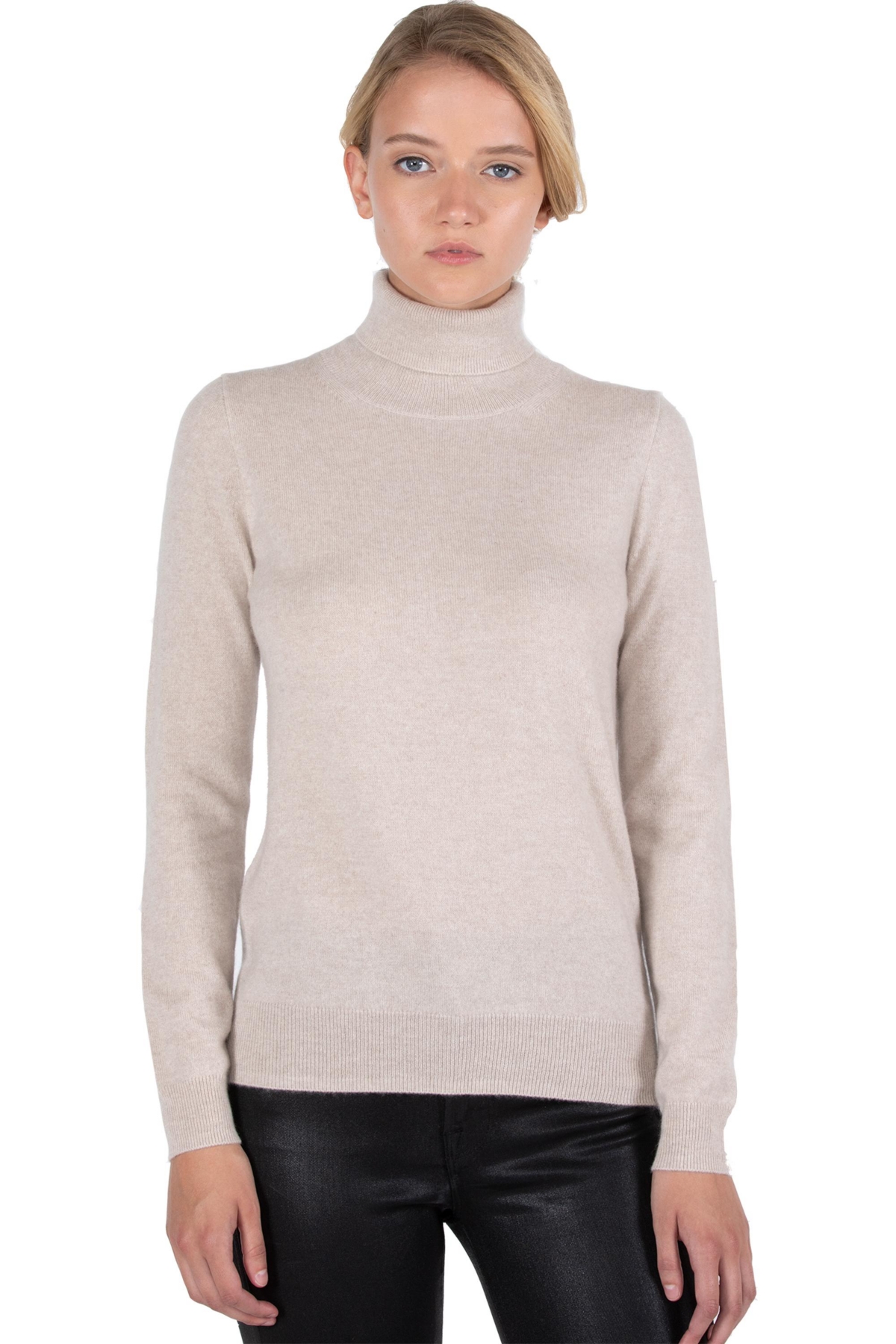 Jennie Liu Womens 100 Pure Cashmere Long Sleeve Turtleneck Pullover Sweater - Oatmeal