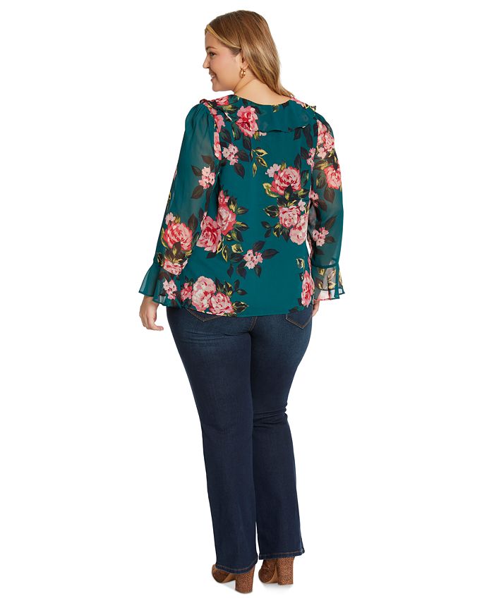 Jessica Simpson Trendy Plus Size Palmer Ruffled Blouse & Pull-On Flared ...