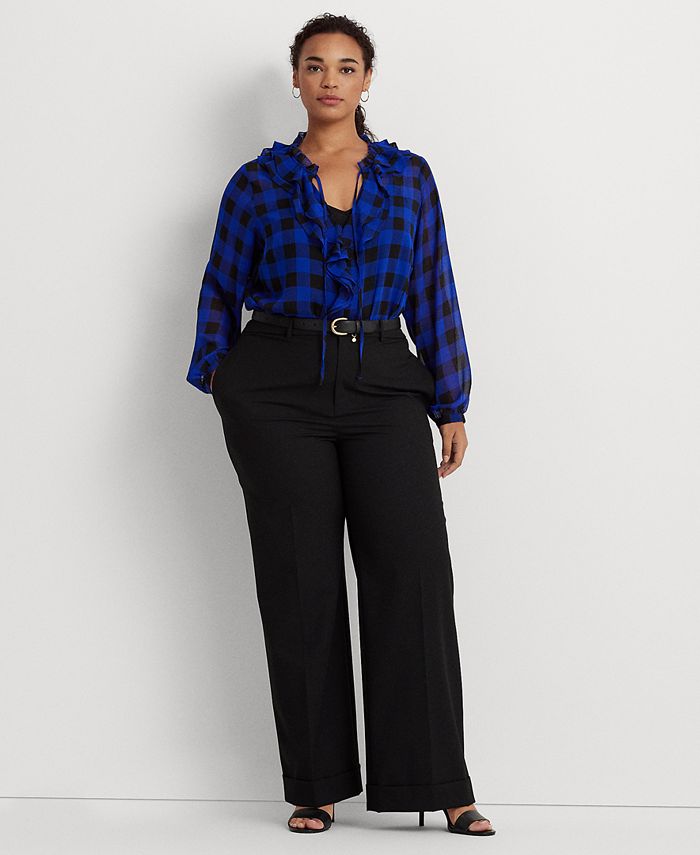 Lauren Ralph Lauren Plus Size Ruffled Buffalo Check Blouse - Macy's