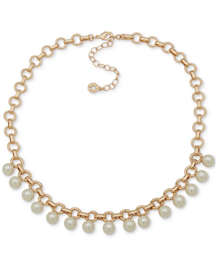 Anne Klein Gold-Tone Imitation Pearl Rolo Chain Statement Necklace, 16 ...