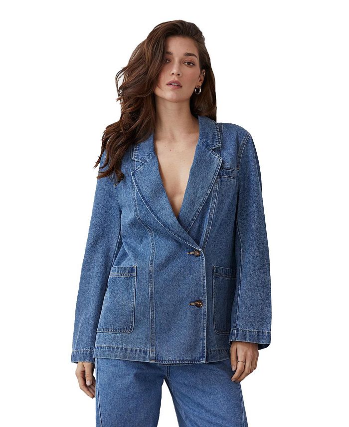 CRESCENT Women's Brandi Double Breasted Denim Blazer Jacket - Macy's