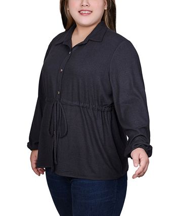 NY Collection Plus Size Long Dolman Sleeve Drawstring-Waist Tunic Top ...