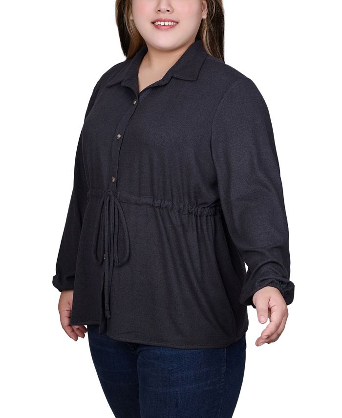 NY Collection Plus Size Long Dolman Sleeve Drawstring-Waist Tunic Top ...