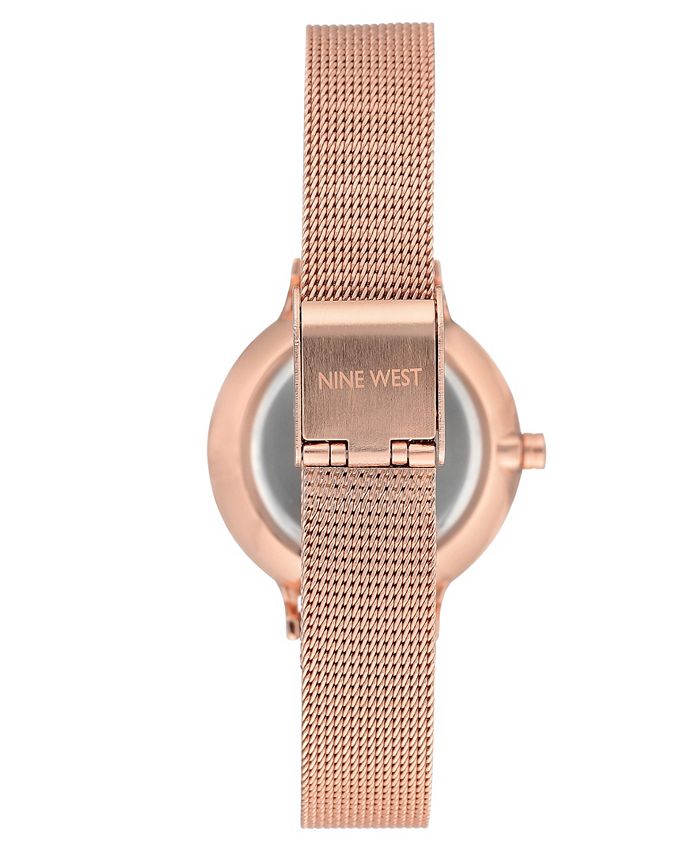 Nine West Women's Quartz Rose Gold-Tone Stainless Steel Mesh Band Watch ...
