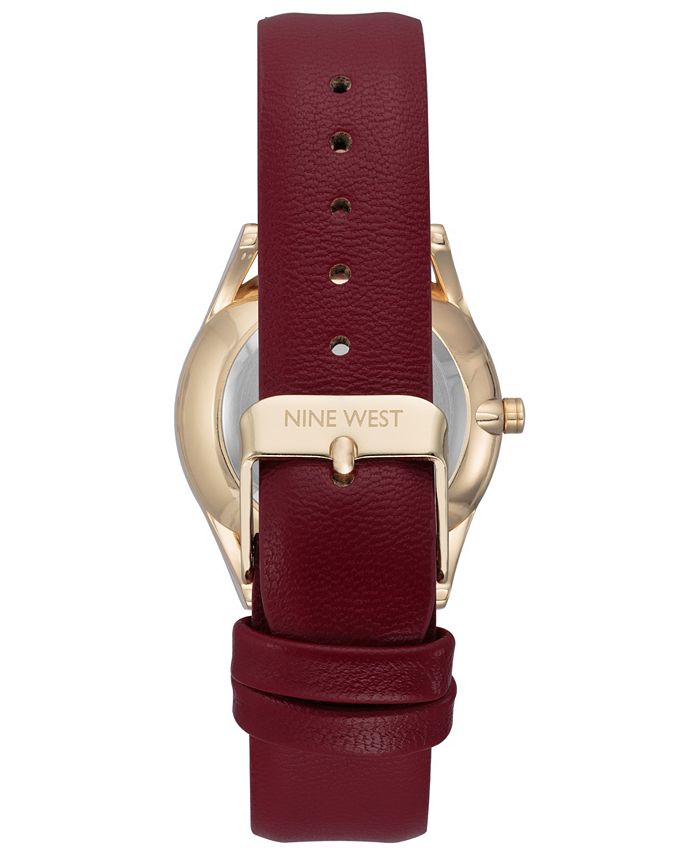 Nine West Women's Quartz Red Faux Leather Band Watch, 36mm - Macy's