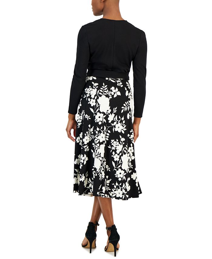 Anne Klein Petite Printed Serenity Tie-Waist Dress - Macy's