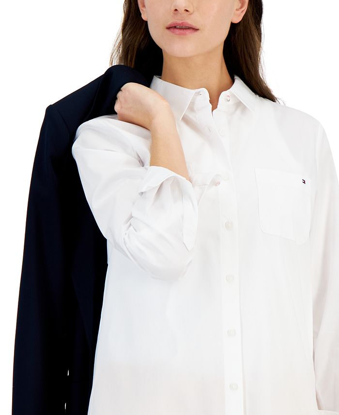Tommy Hilfiger Women's Cotton Chest-Pocket Shirt - Macy's