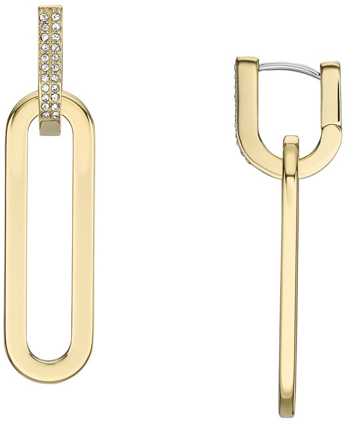 Fossil Heritage D-Link Glitz Gold-Tone Stainless Steel Drop Earrings ...