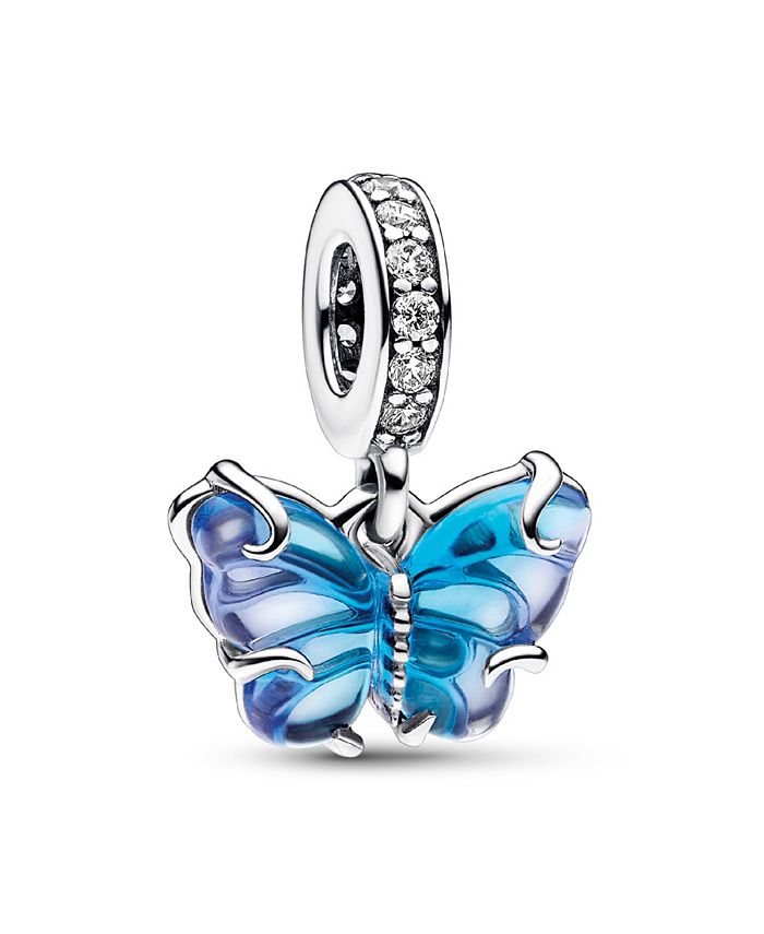 Pandora Cubic Zirconia Blue Murano Glass Butterfly Dangle Charm - Macy's