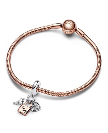 Pandora Cubic Zirconia Two-Tone Key, Padlock Heart Triple Dangle Charm ...