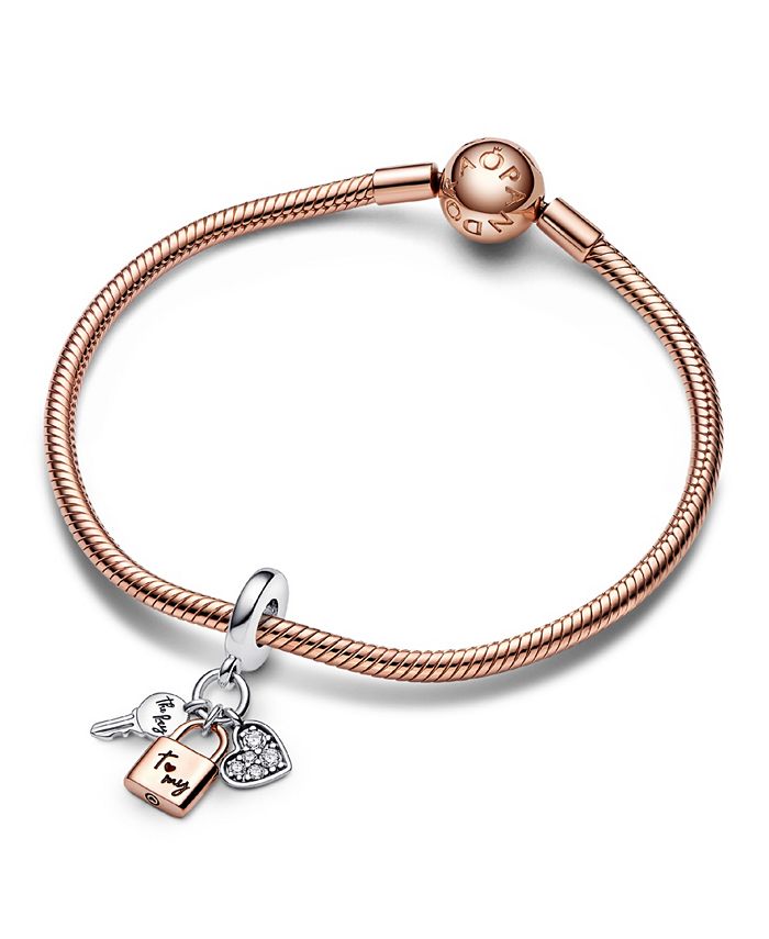 Pandora Cubic Zirconia Two-Tone Key, Padlock Heart Triple Dangle Charm ...